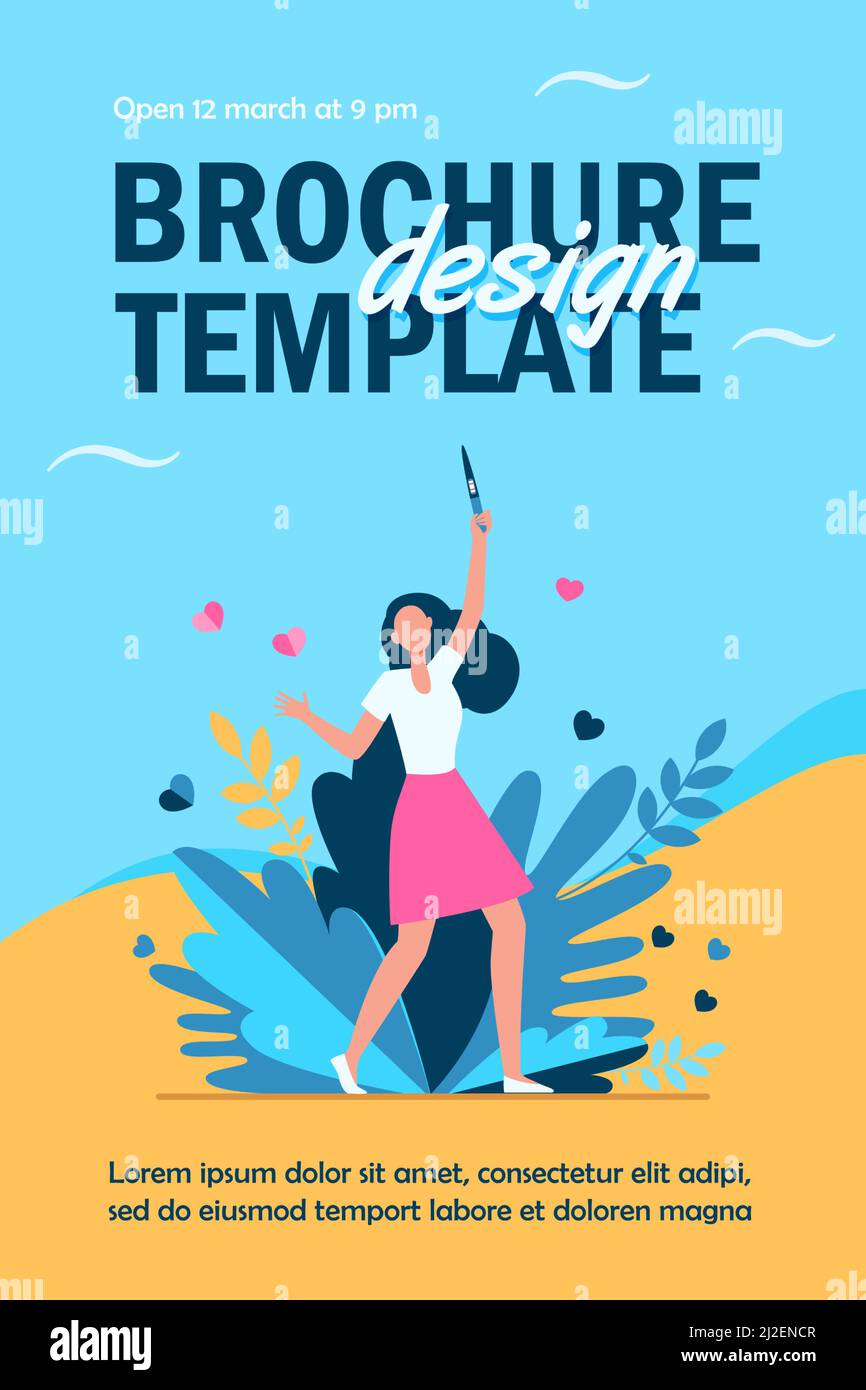 Happy woman learning about her pregnancy. Girl holding positive ...