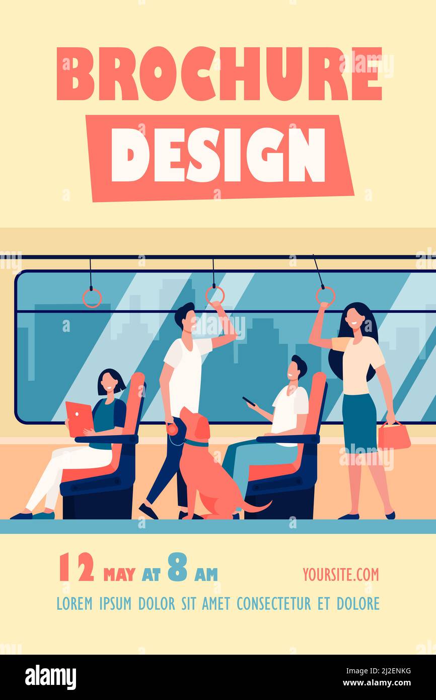 People riding subway train. Commuters sitting and standing in carriage ...