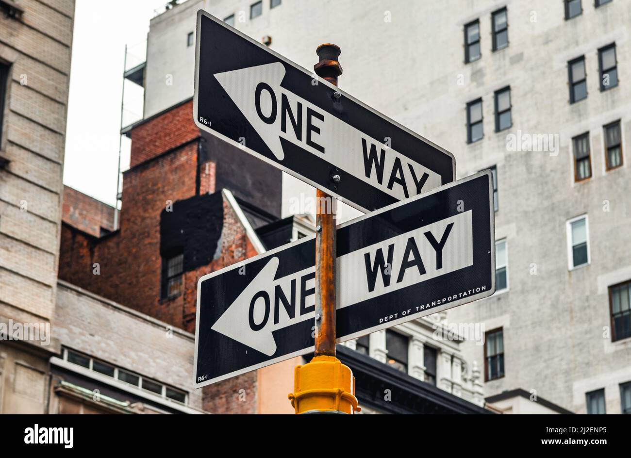 The close-up shot of a "One way" city sign in New York Stock Photo - Alamy