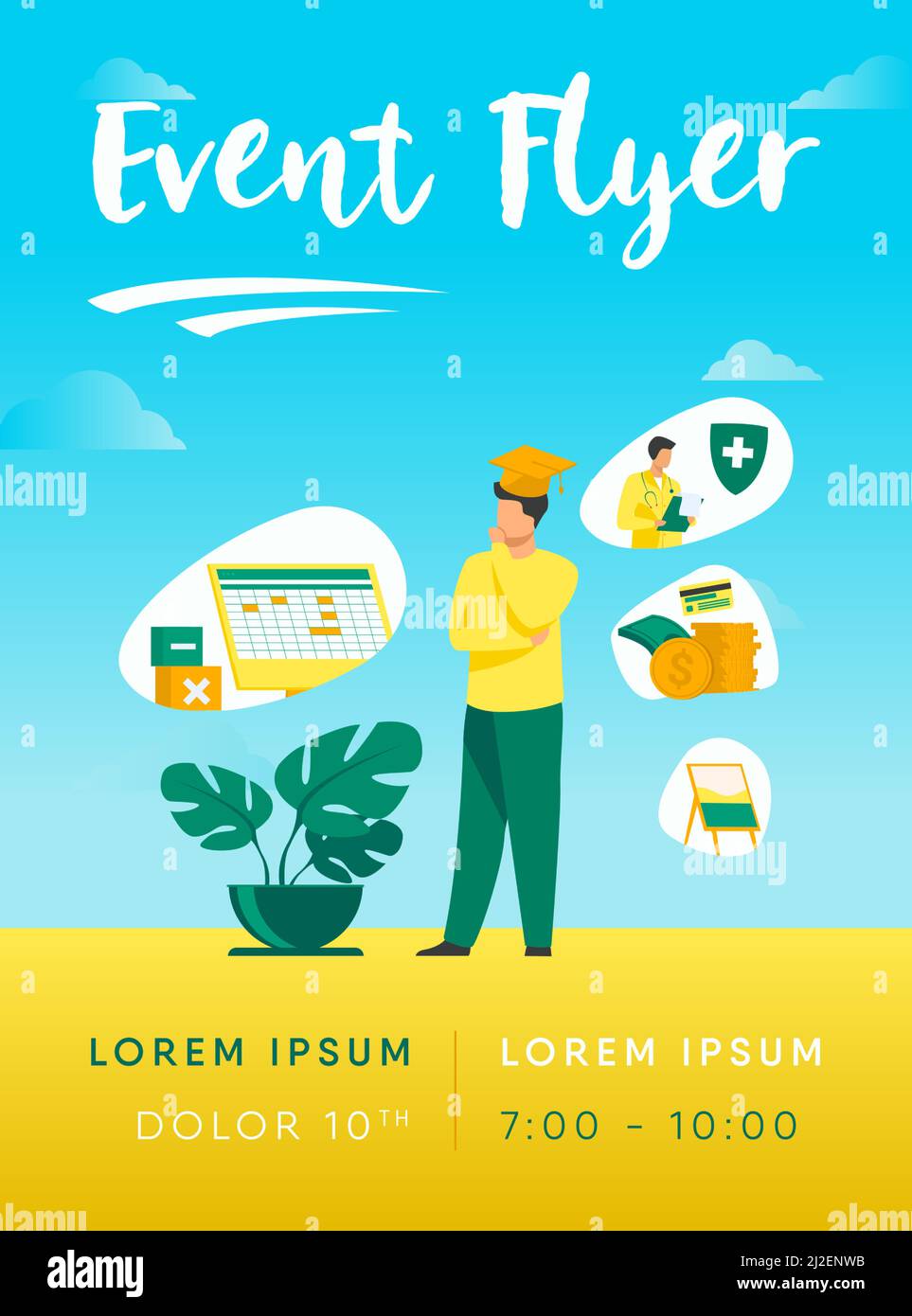 Male student choosing program in college. Young man in graduation cap ...