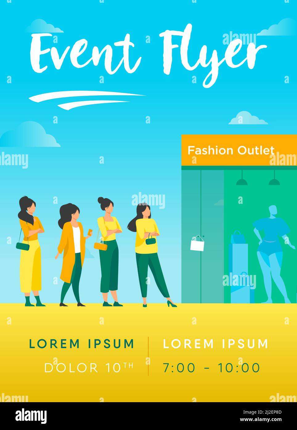 Queue of customers standing for sale at boutique window. People waiting ...