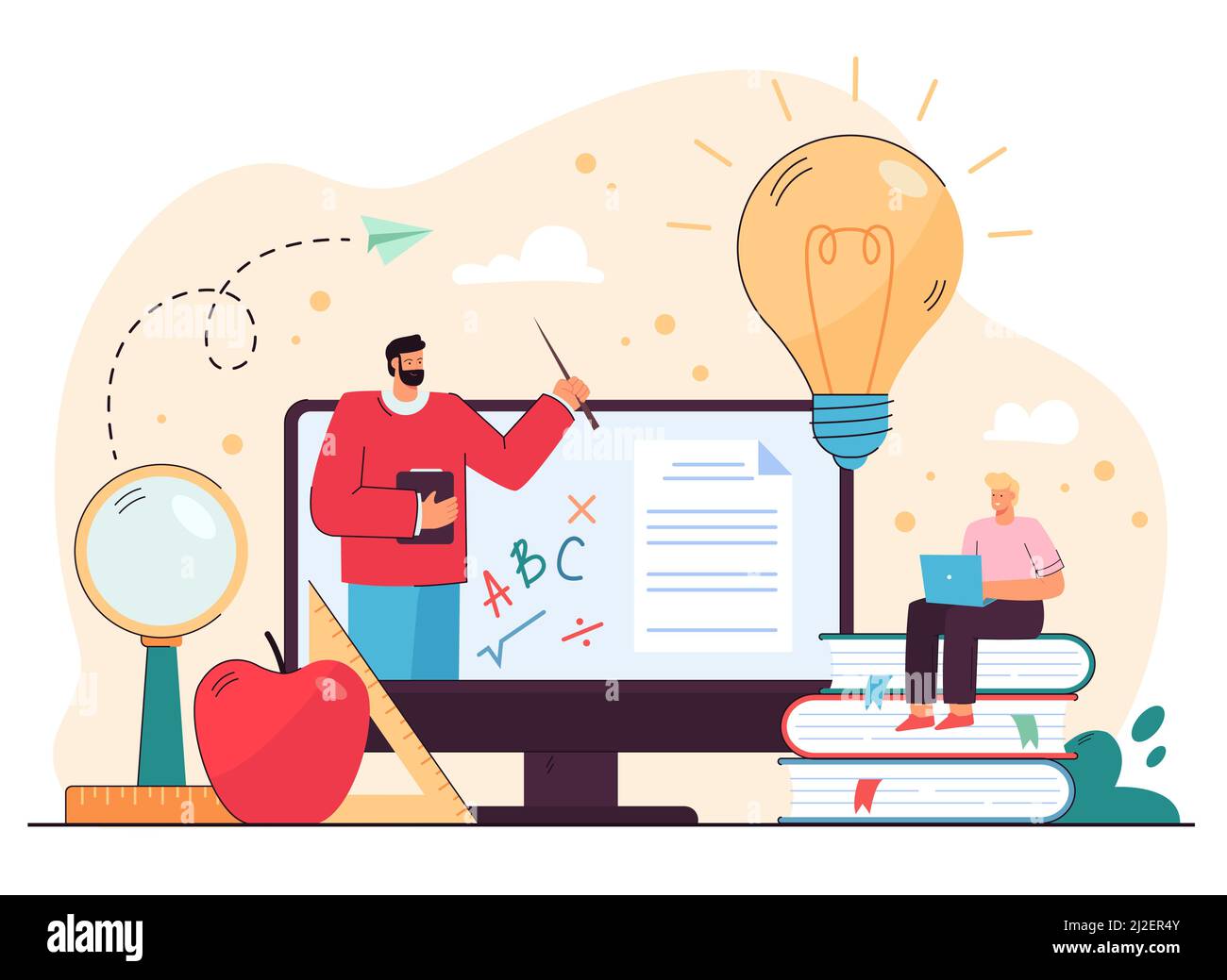 Student guy studying on internet, watching online lecture on computer ...