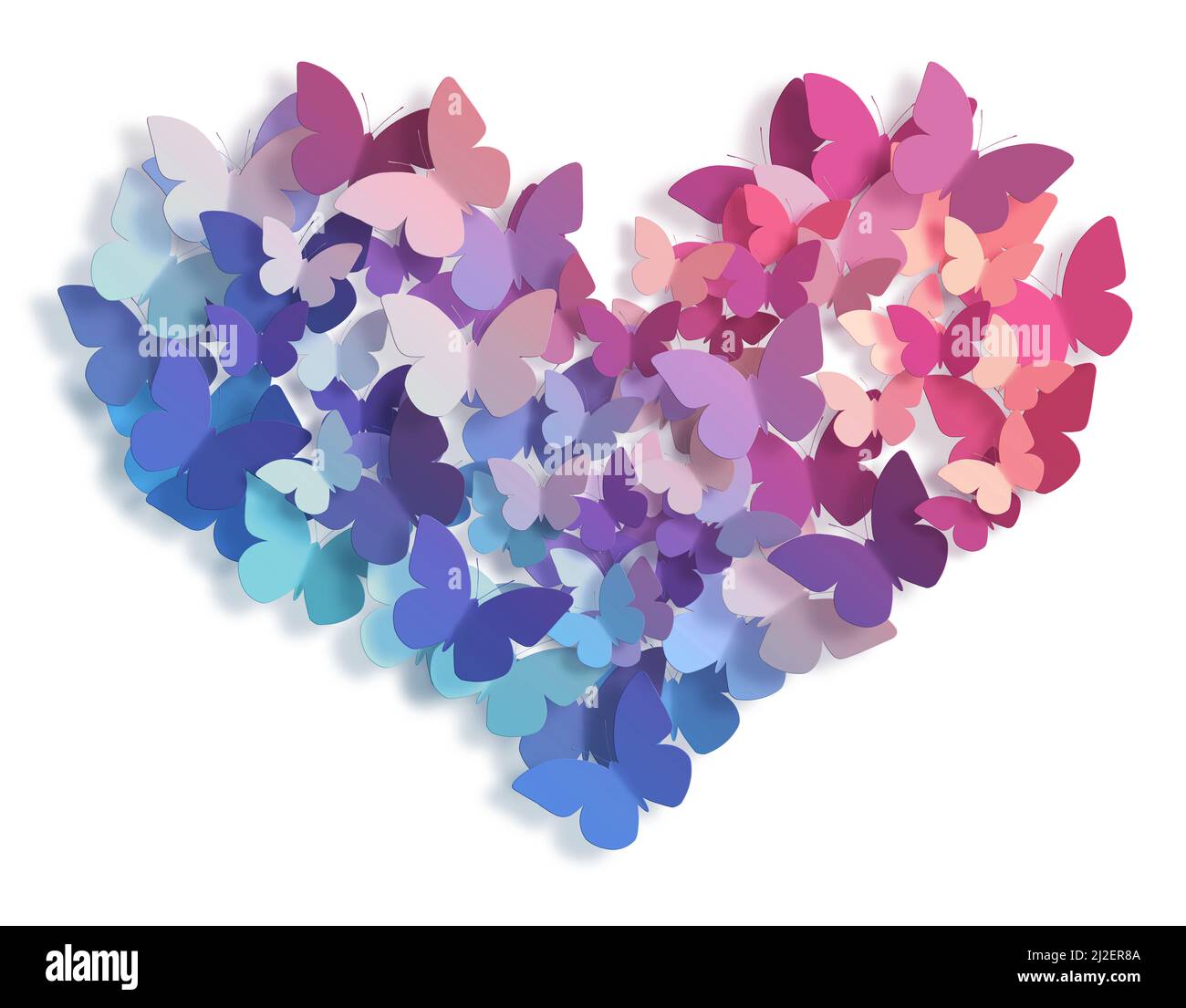Butterfly flying. Heart created of colorful butterflies. Isolated on ...