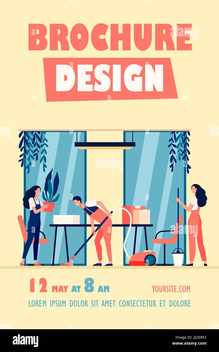 Team of professional janitors cleaning office. Vector illustration for ...