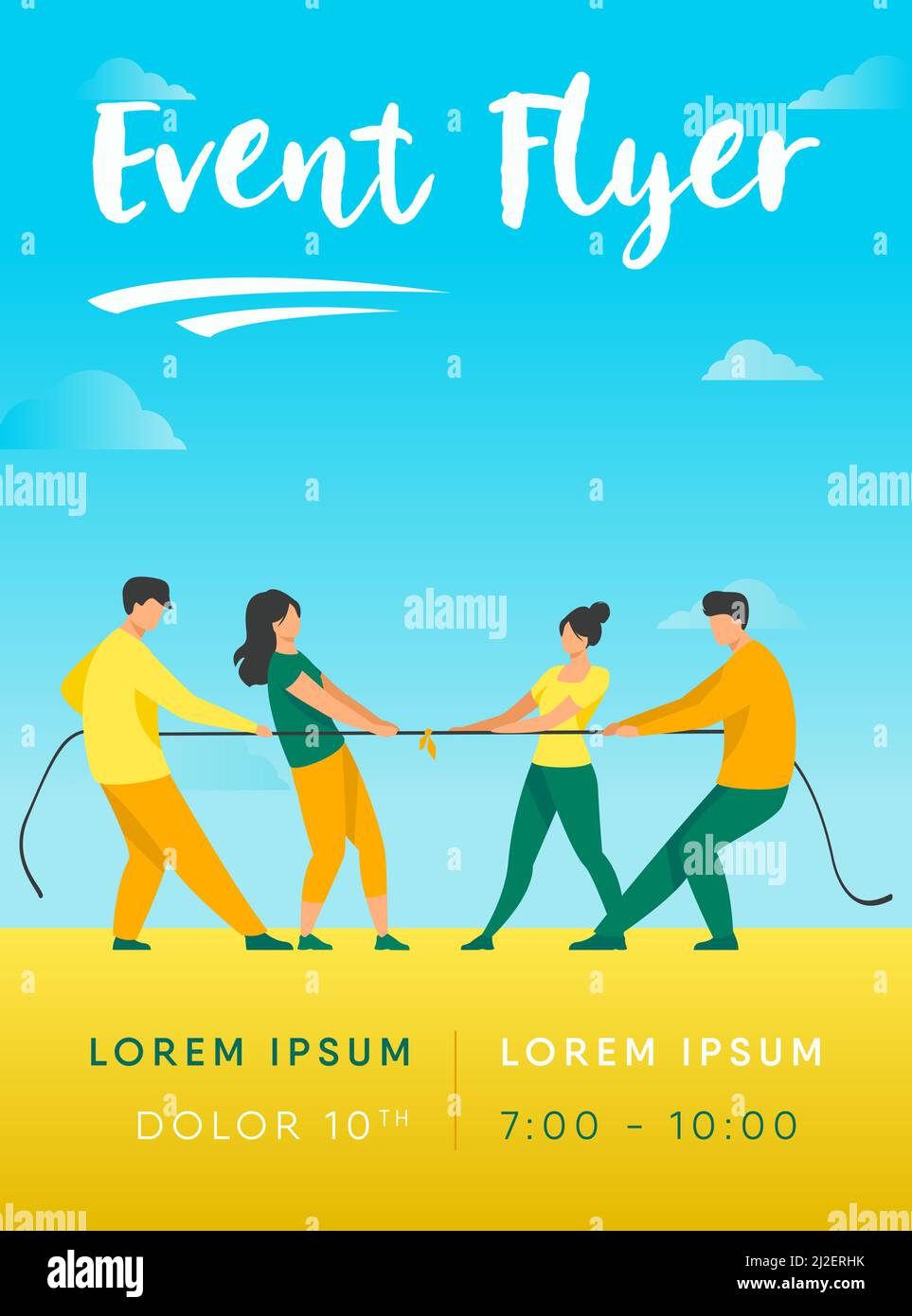 People pulling opposite ends of rope flat vector illustration. Tug of ...