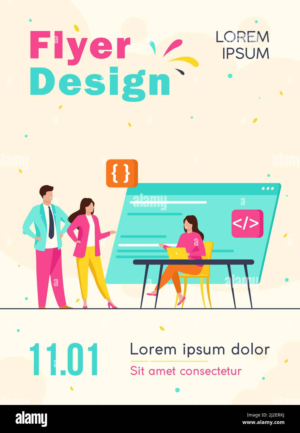 Programmers Coding New Program Laptop Code Development Flat Vector Illustration Programming