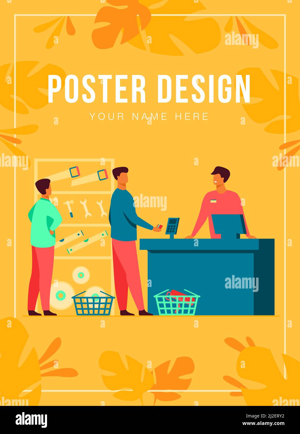 Tool shop customers. Men choosing instrument at showcase for painting ...