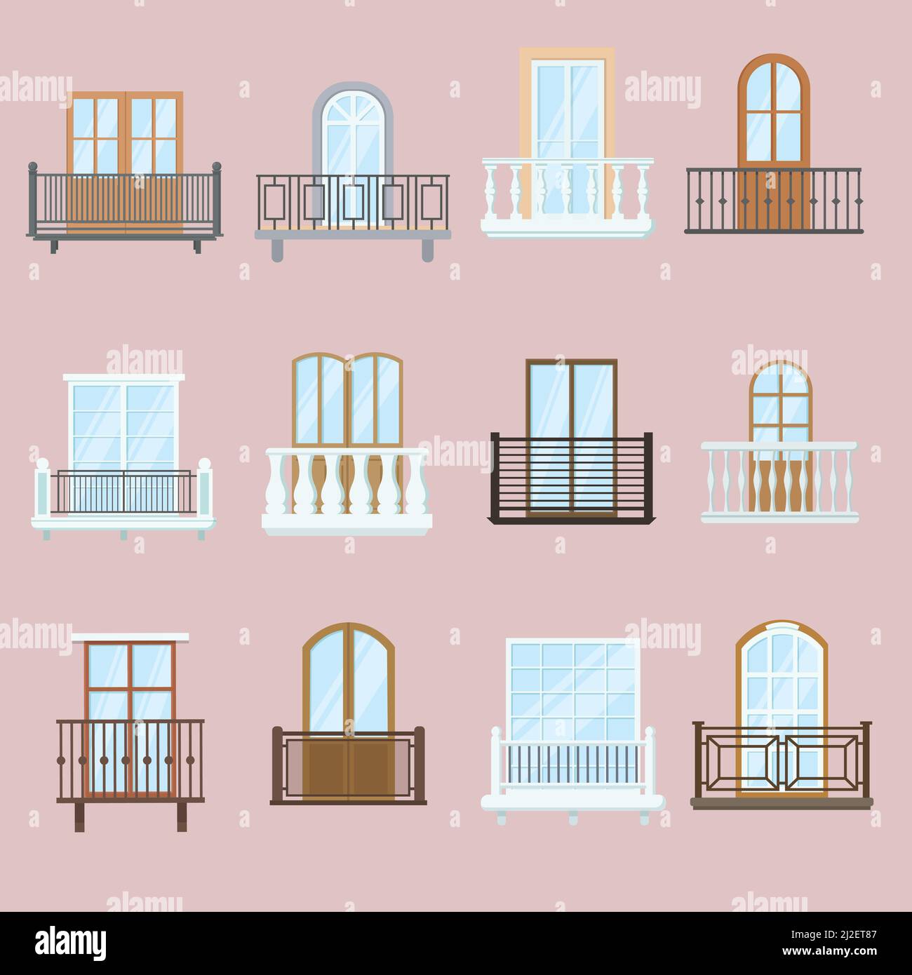 Windows and balconies set. Classic and old vintage architecture ...