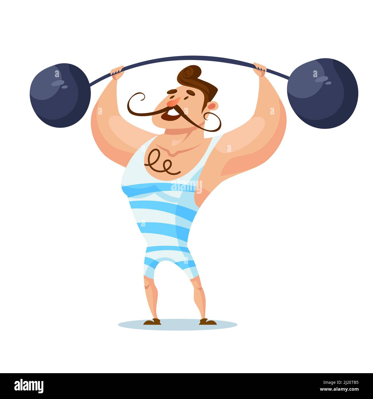 Circus strongman lifting barbell. Man in cartoon style Stock Vector ...