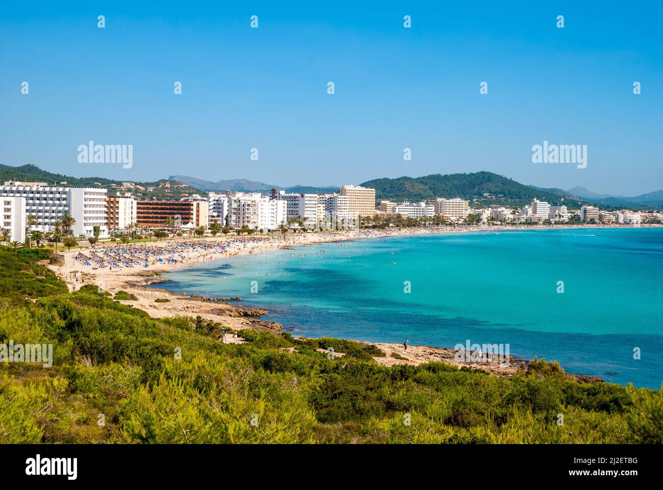 An aerial view of the town of Cala Millor, Majorca Spain Stock Photo ...