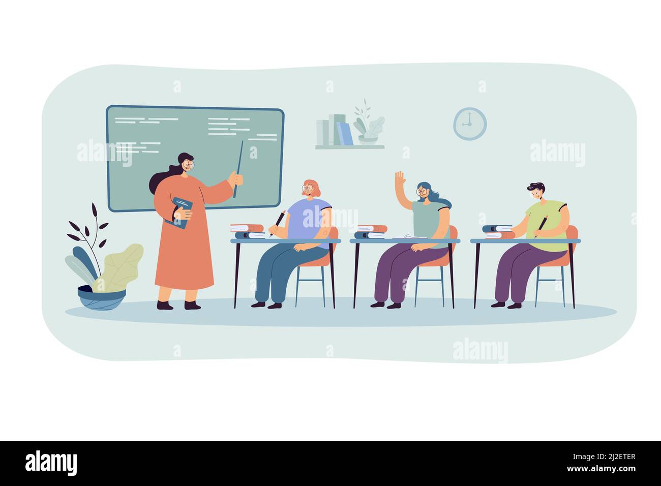 Happy students learning in college flat vector illustration. Cartoon ...