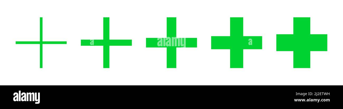 Plus green sign set thin to bold. Medicine vector eps icons. Medical ...