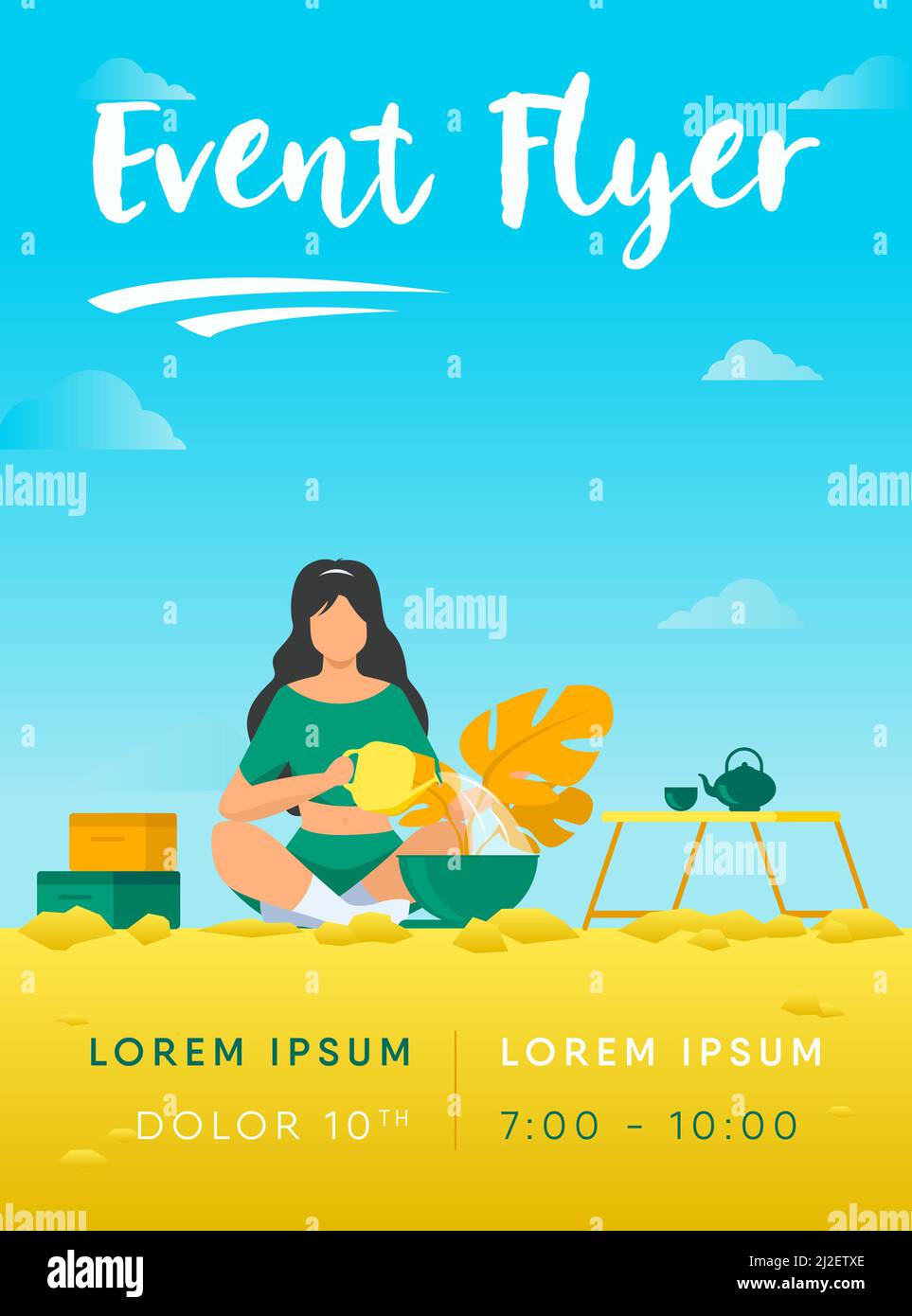 Woman sitting on floor and watering plant. Home, water, leaf flat ...