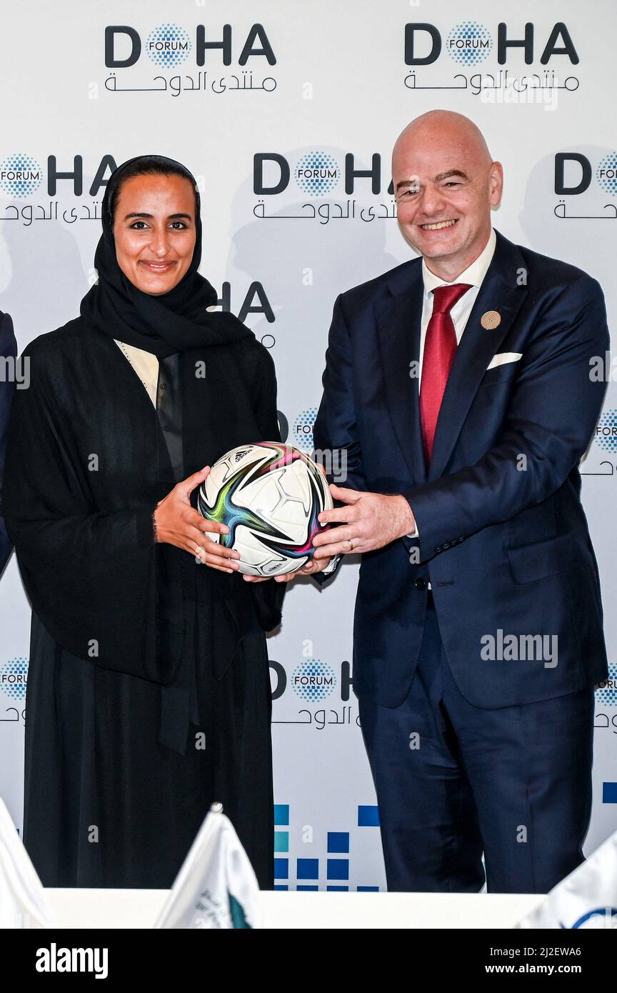 L to R: CEO of Qatar Foundation Sheikha Hind bint Hamad Al Thani and ...