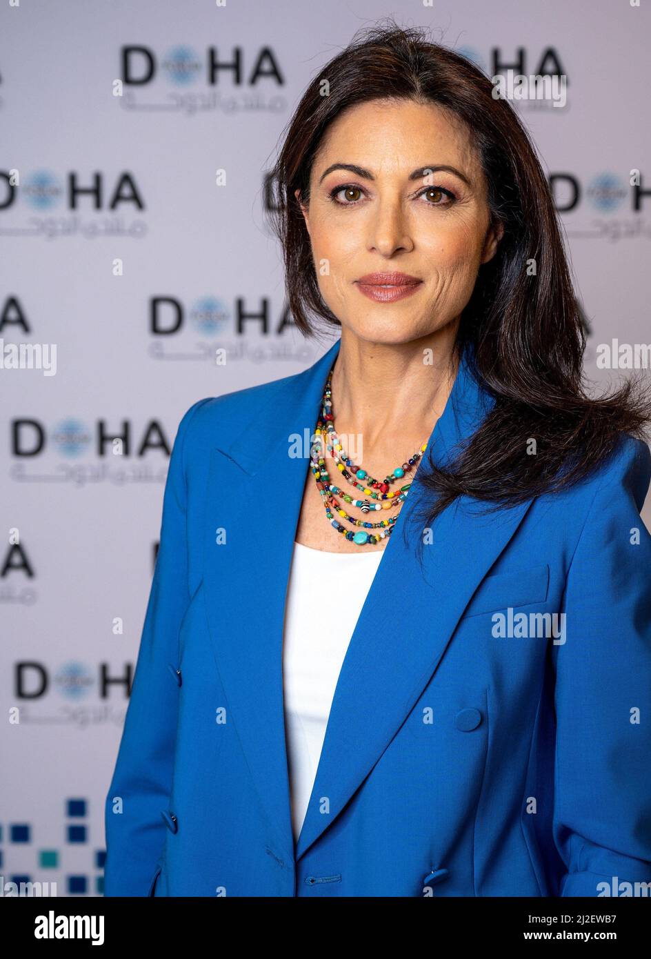 Lebanese journalist and TV celebrity, Ghida Fakhry, poses at the Doha ...