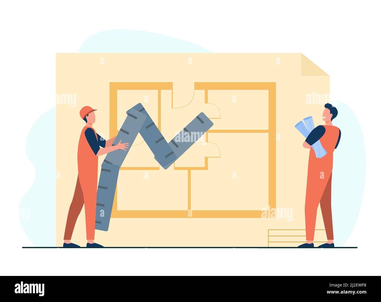Tiny builders studying apartment draft. Engineer, paper, renovation ...