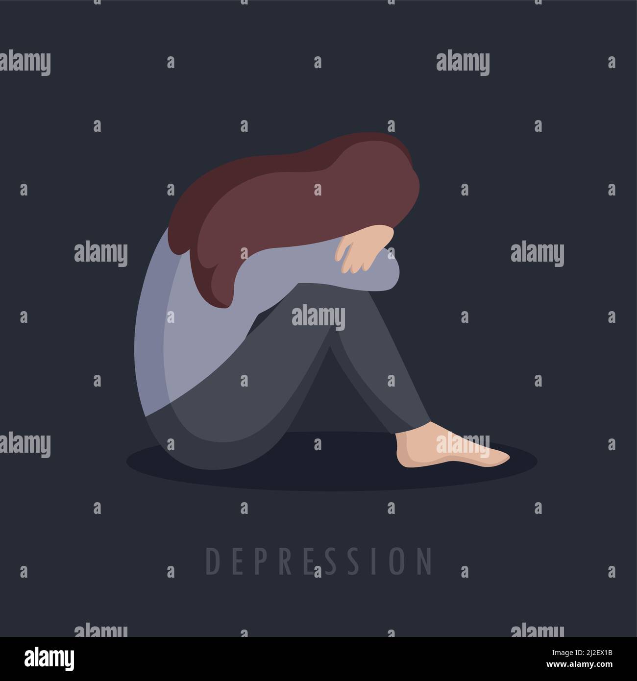 depressed girl sitting alone in the dark depression and lonliness ...