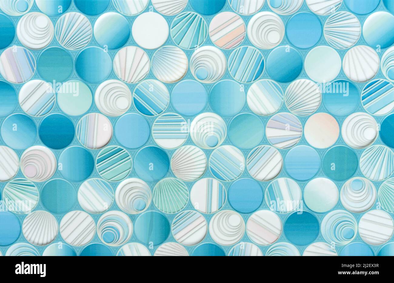 Ceramic tiles with white and turquoise circles. Tile background for ...