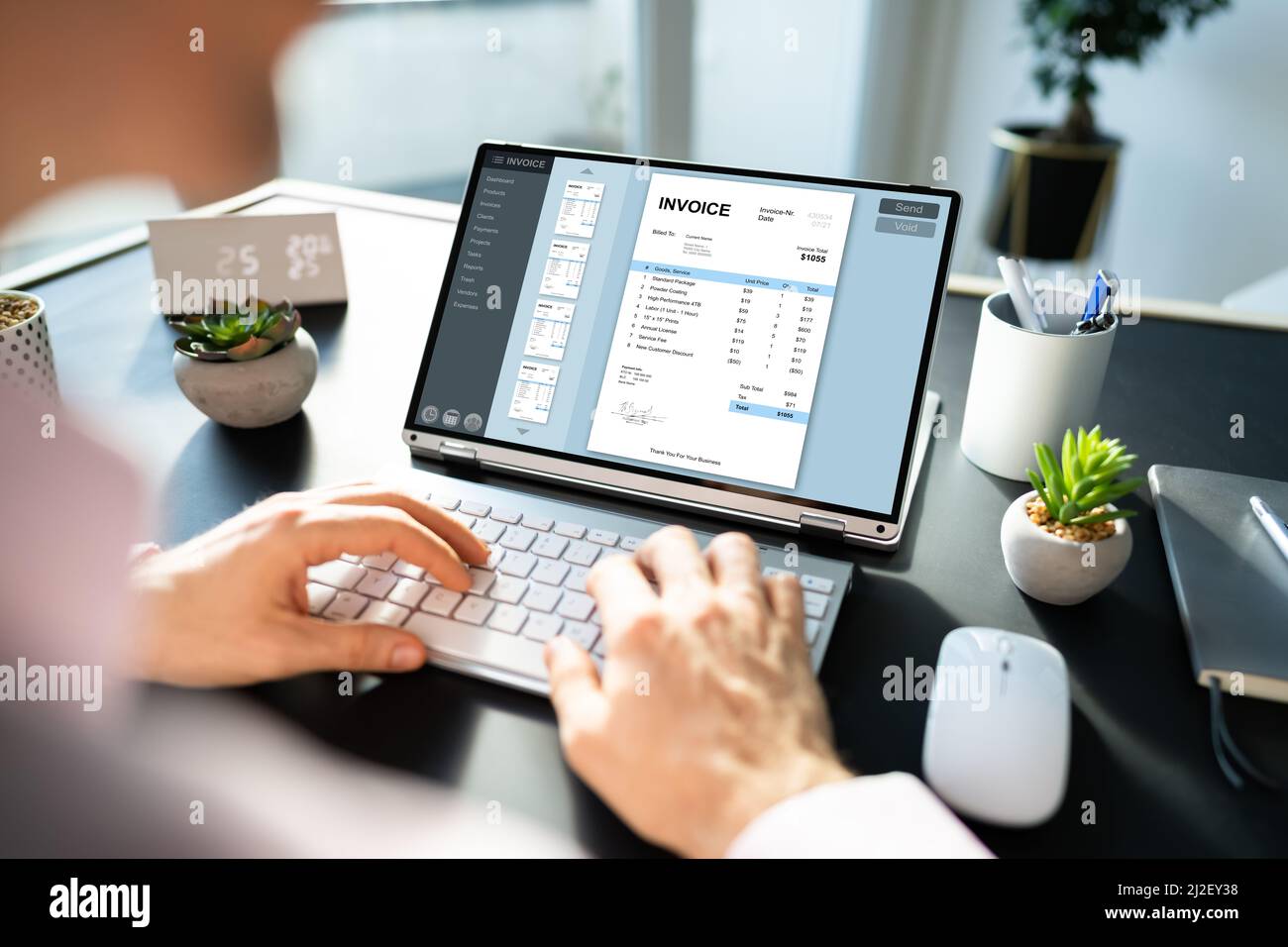Business Invoice Tax Management. Accountant Using Monitor Stock Photo ...