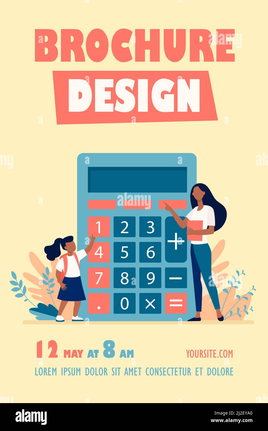 Woman explaining girl how to use calculator. Digit, teacher, child flat ...