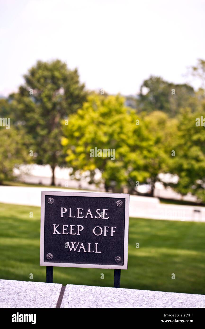 Arlington, USA - July 15, 2010: sign keep off Wall at Arlington ...