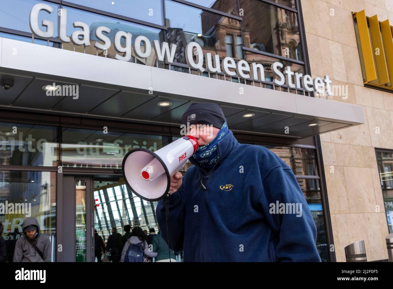 RMT Regional Organiser Mick Hogg, speaks outside Glasgow Queen Street ...