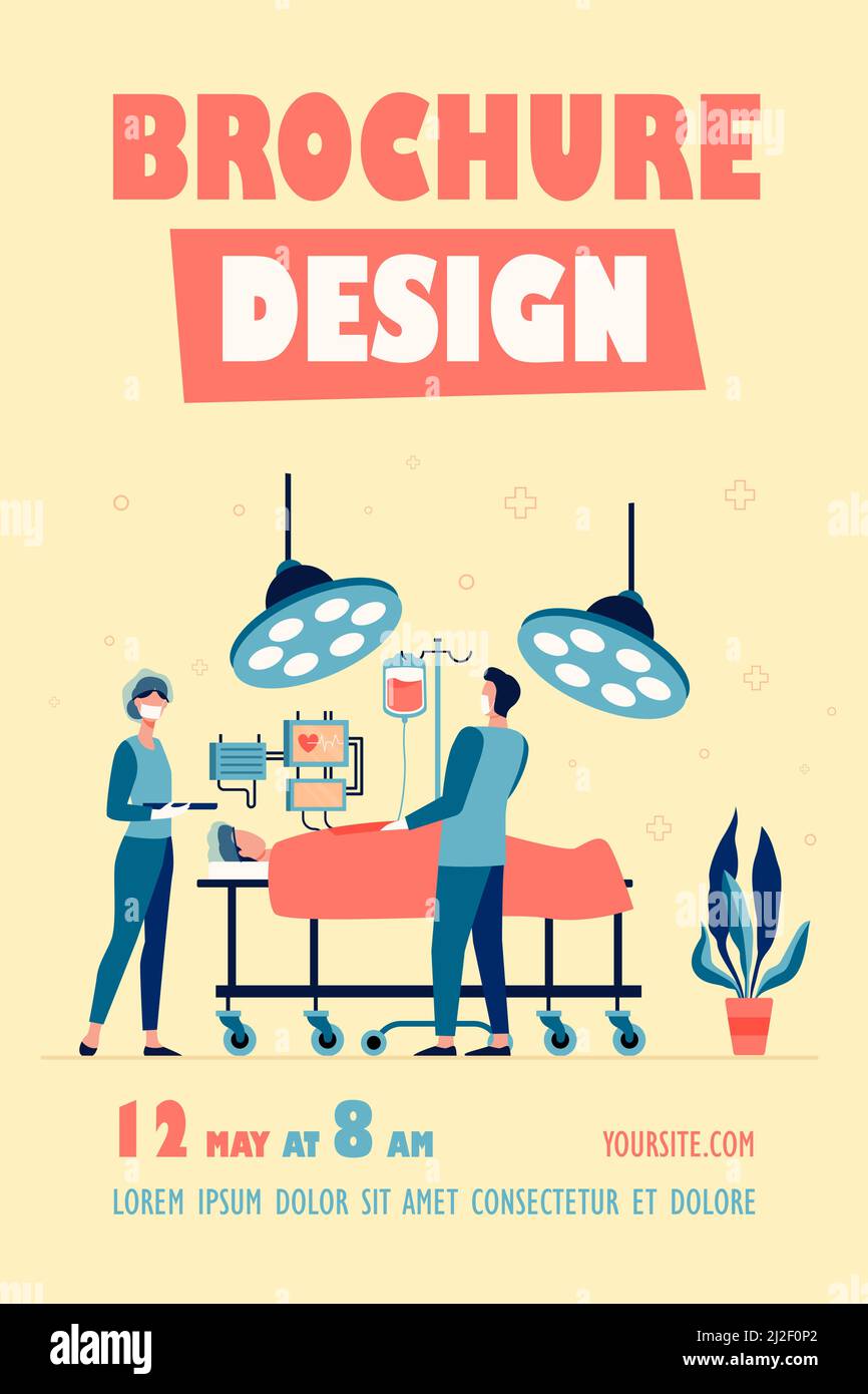 Professional surgeons surrounding patient on operation table flat ...