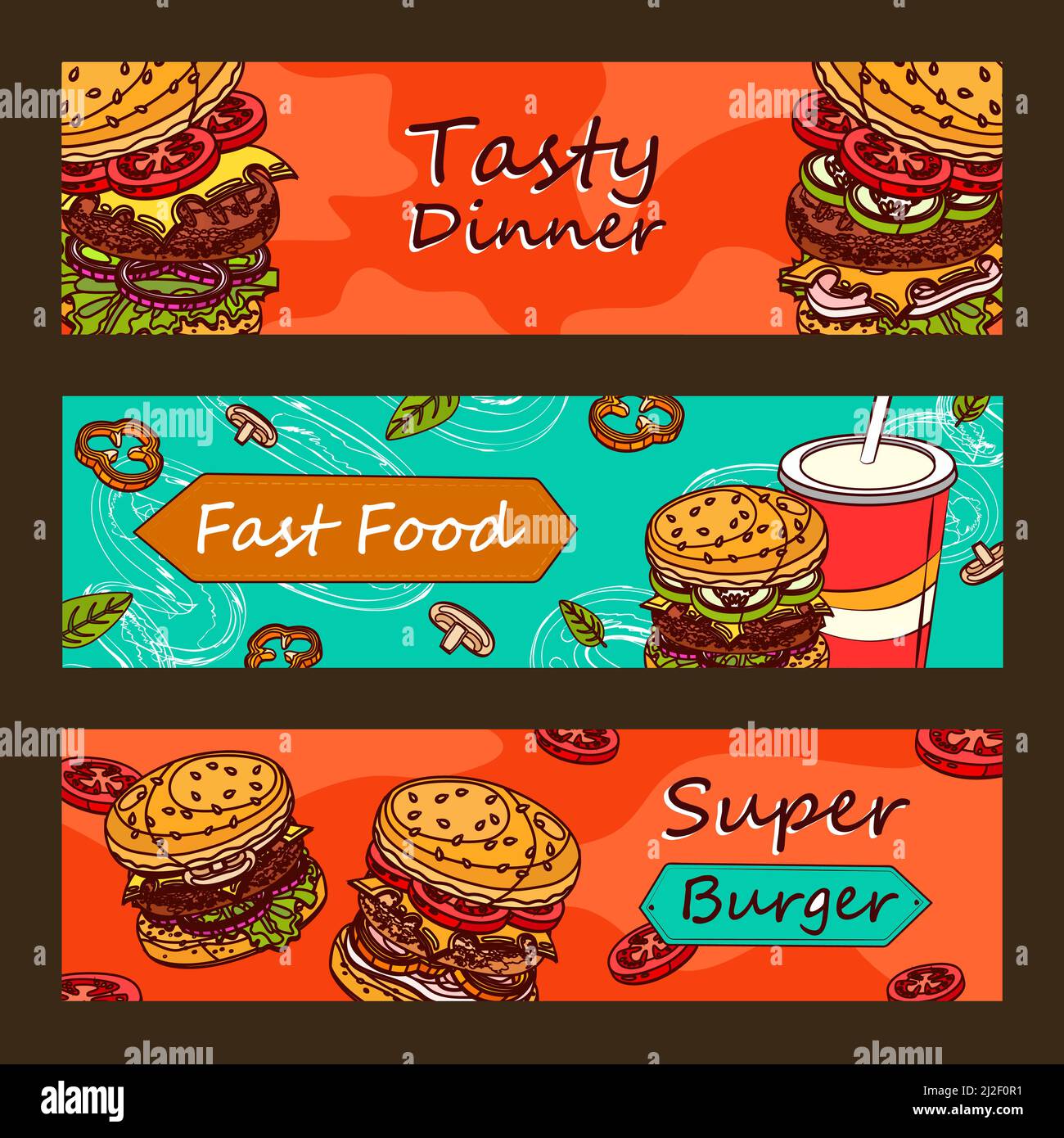 Promotional banner designs for fast food restaurant. Tasty dinner ...