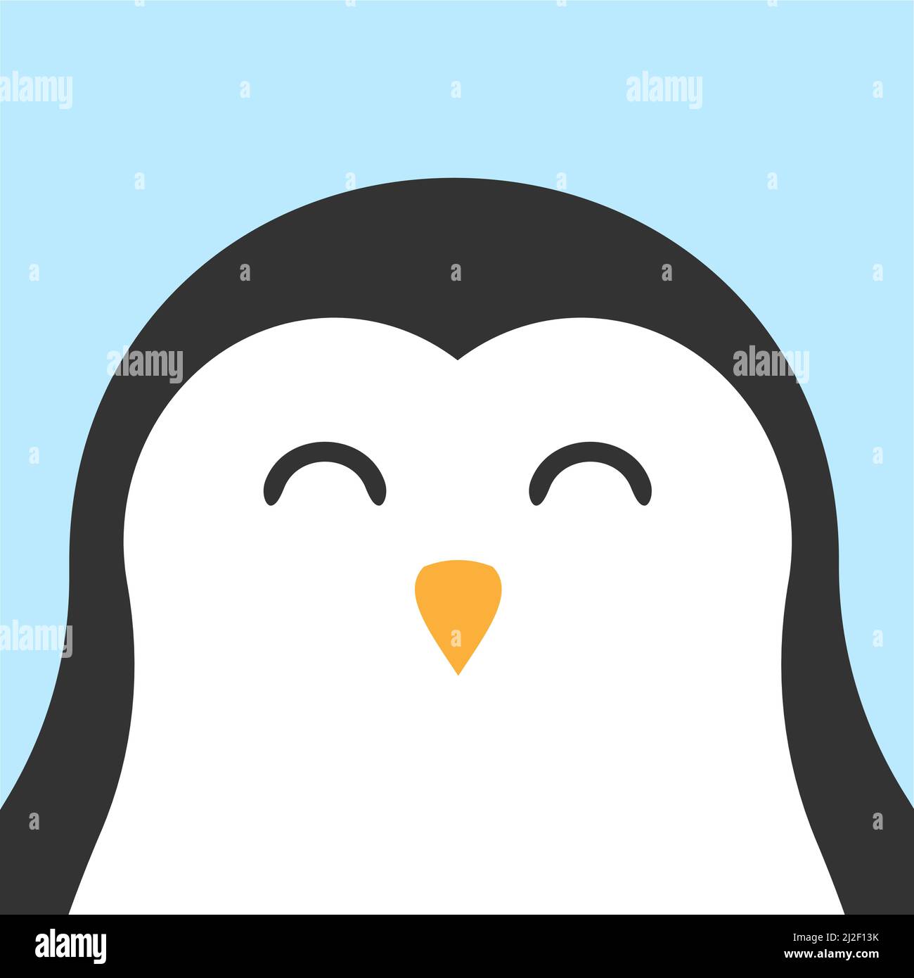 Vector flat cartoon kawaii penguin face isolated on pastel blue ...