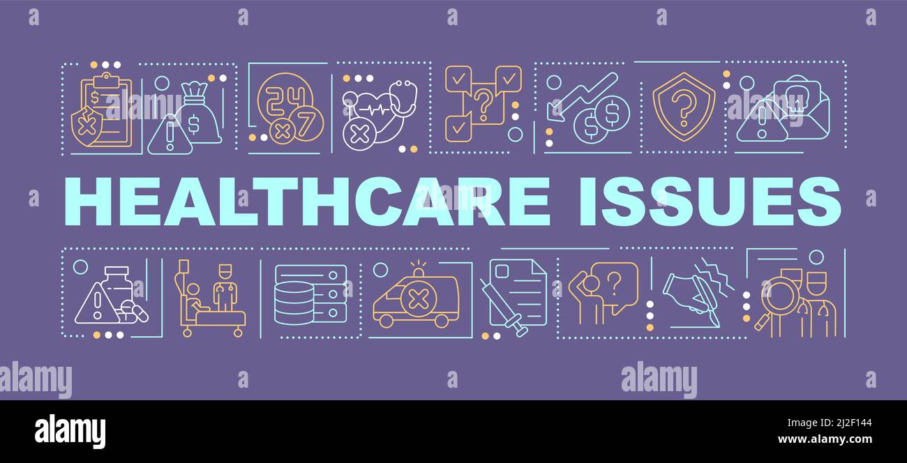 Healthcare system problems word concepts dark purple banner Stock ...