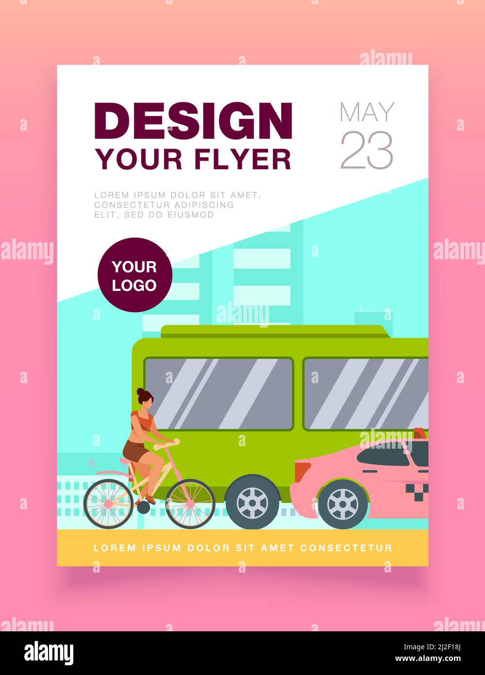 Bus, taxi and cyclist driving on city road. Transport, bicycle, car ...