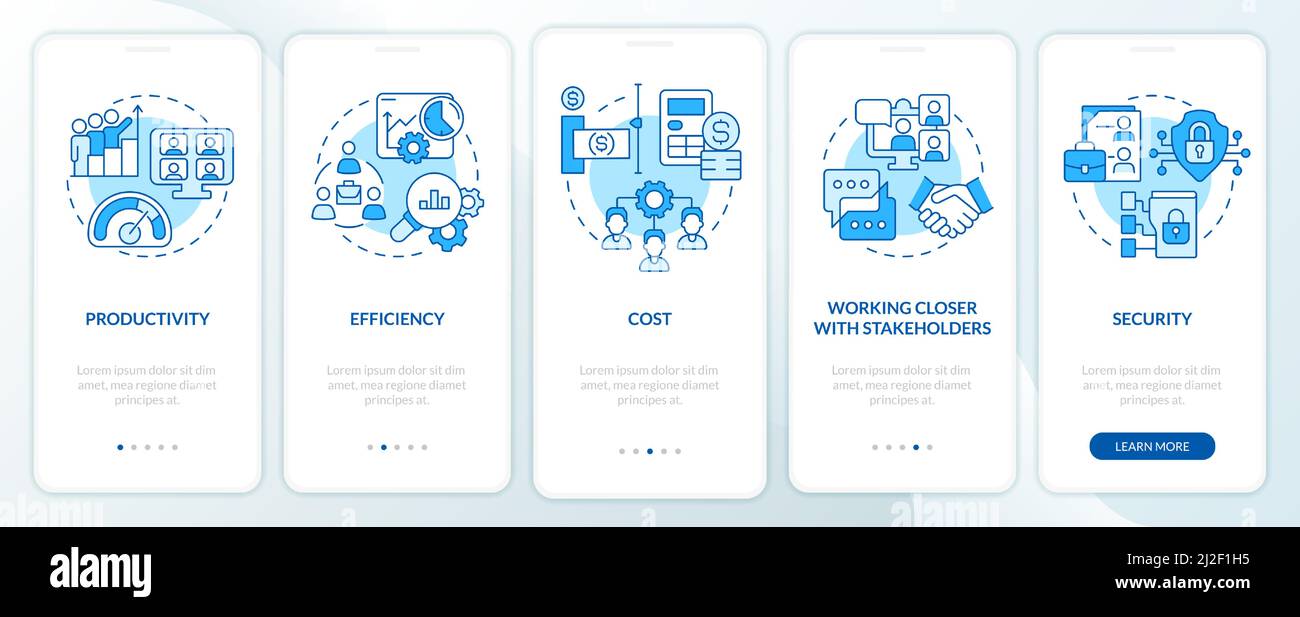 Advantages of online collaboration blue onboarding mobile app screen ...