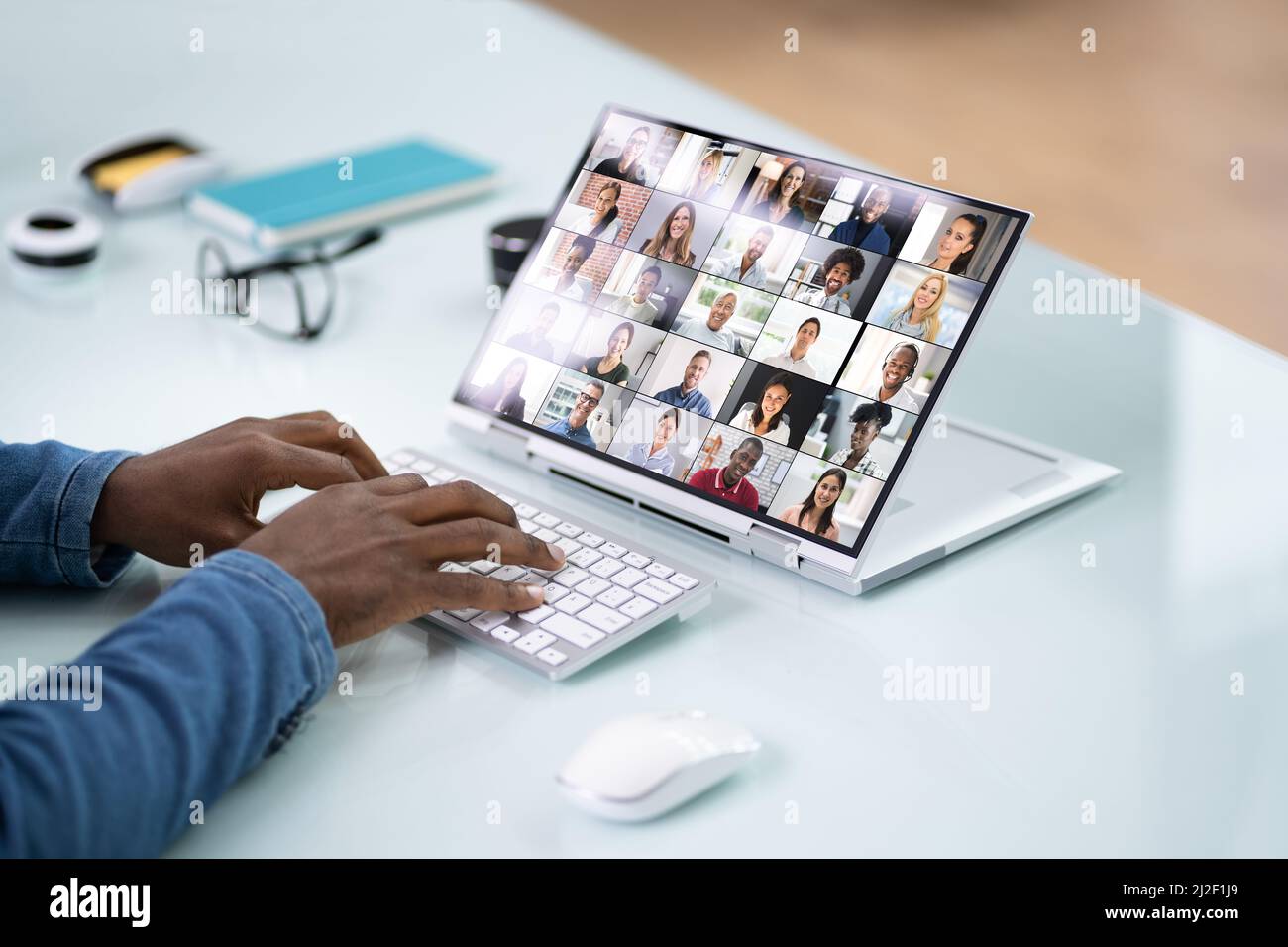Online Video Conference Business Meeting Call On Laptop Stock Photo - Alamy