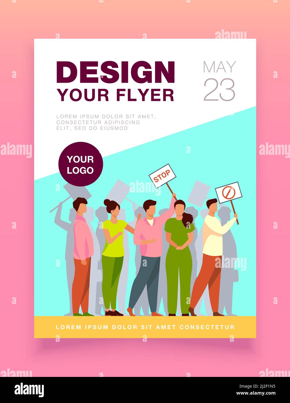 Activists at protest meeting. Crowd of people with placards standing ...