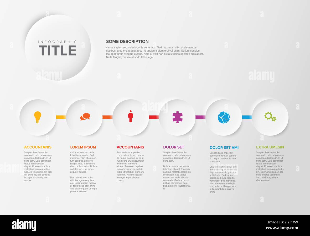 Vector light progress steps template made from six light relief circles ...