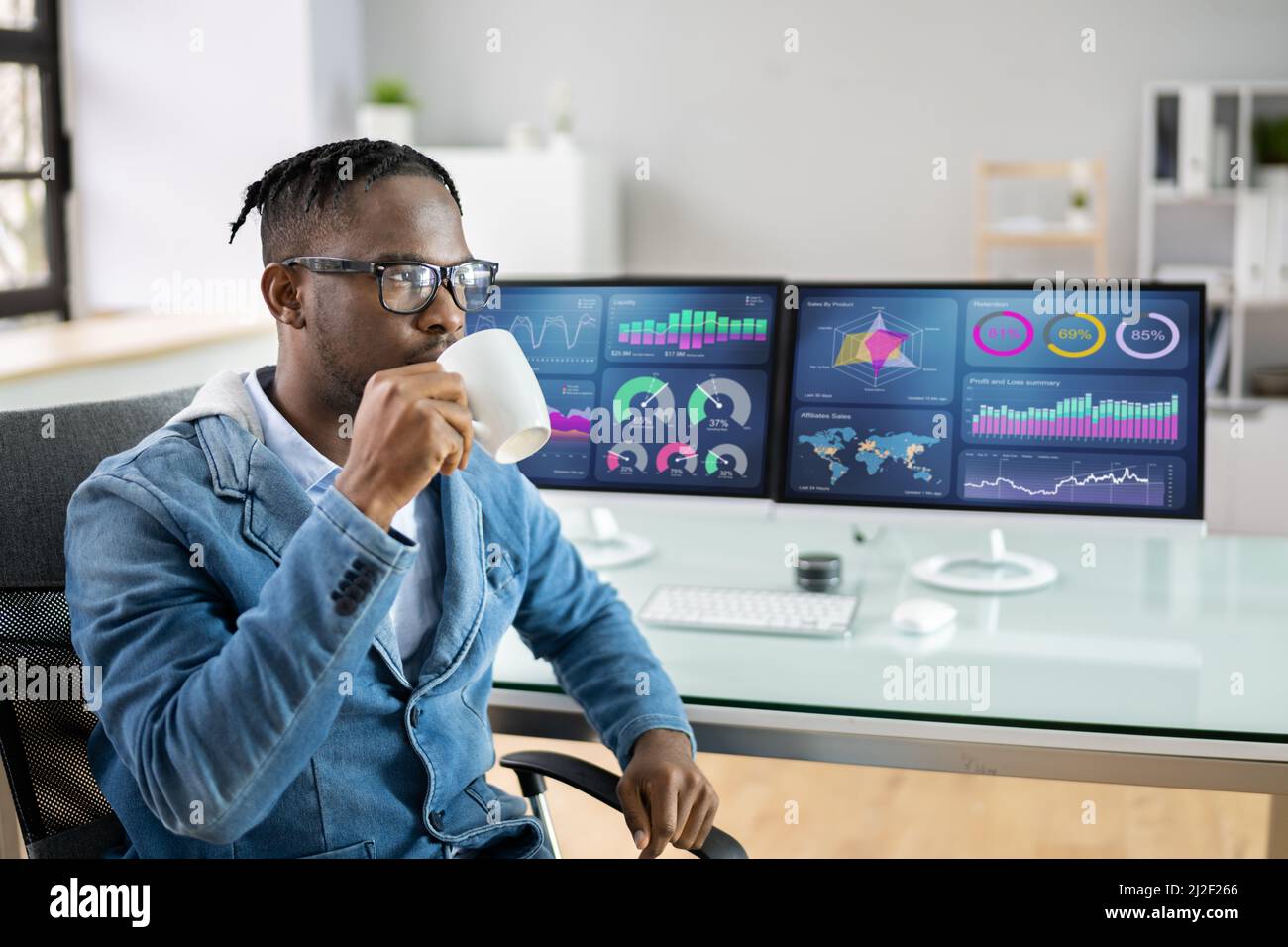 Analyst Man Looking At Business Data Analytics Dashboard Stock Photo ...