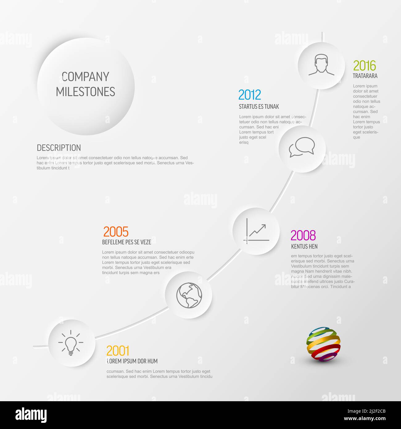 Infographic progress timeline template with relief circle elements with ...