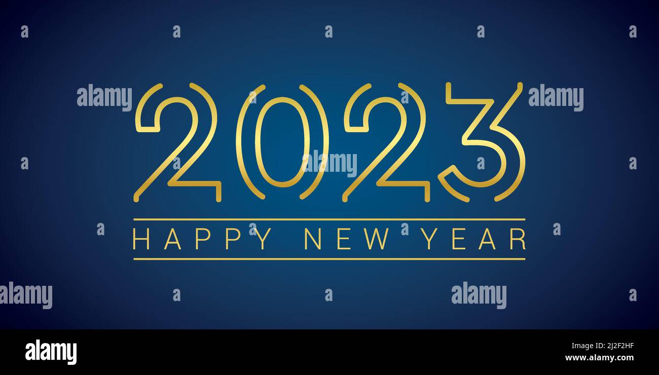 happy new year blue holiday background 2023 with golden typography ...