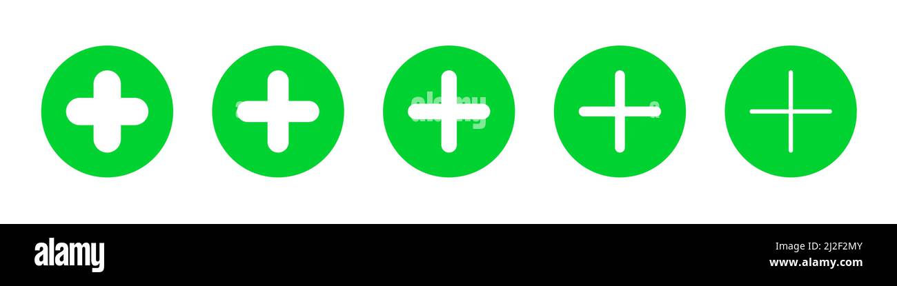 Plus sign set thin to bold in green circles. Medicine vector eps icons ...
