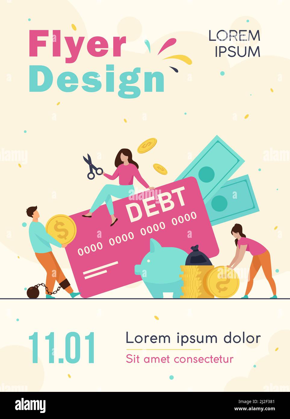 Tiny people in trap of credit card debt flat vector illustration ...