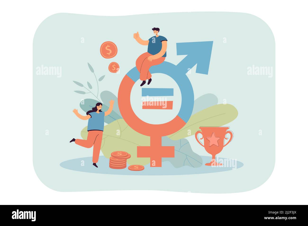 Tiny people near money and gender sign flat vector illustration ...