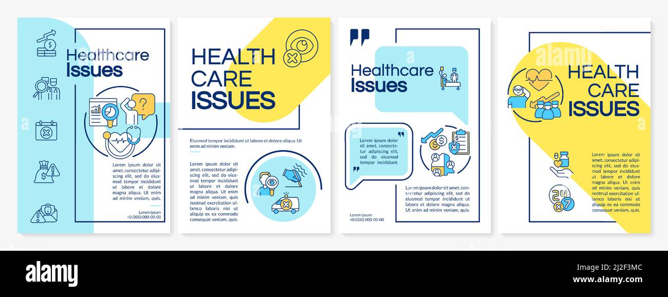 Health care management issues blue and yellow brochure template Stock ...
