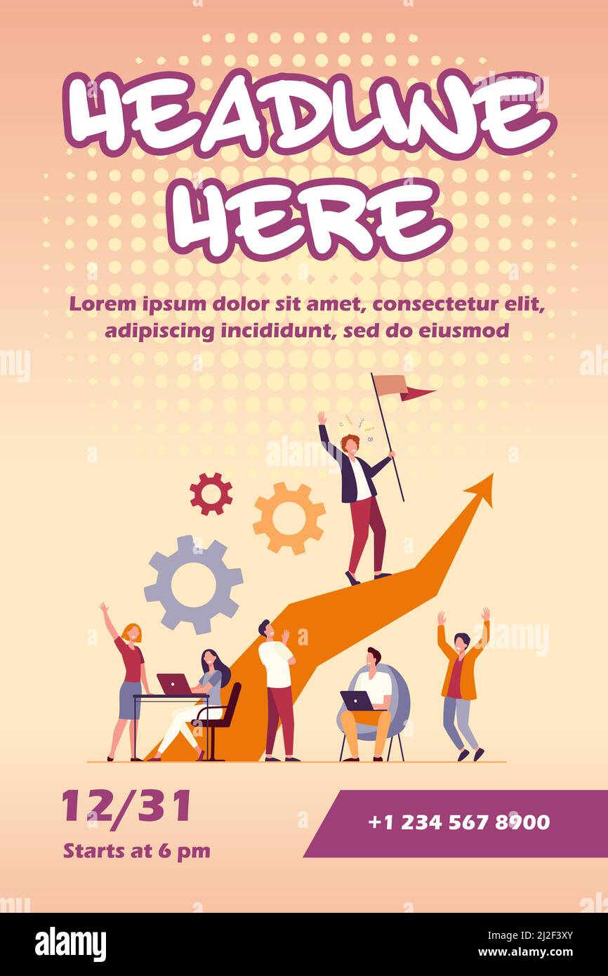 Business leader standing on arrow and holding flag flat vector ...