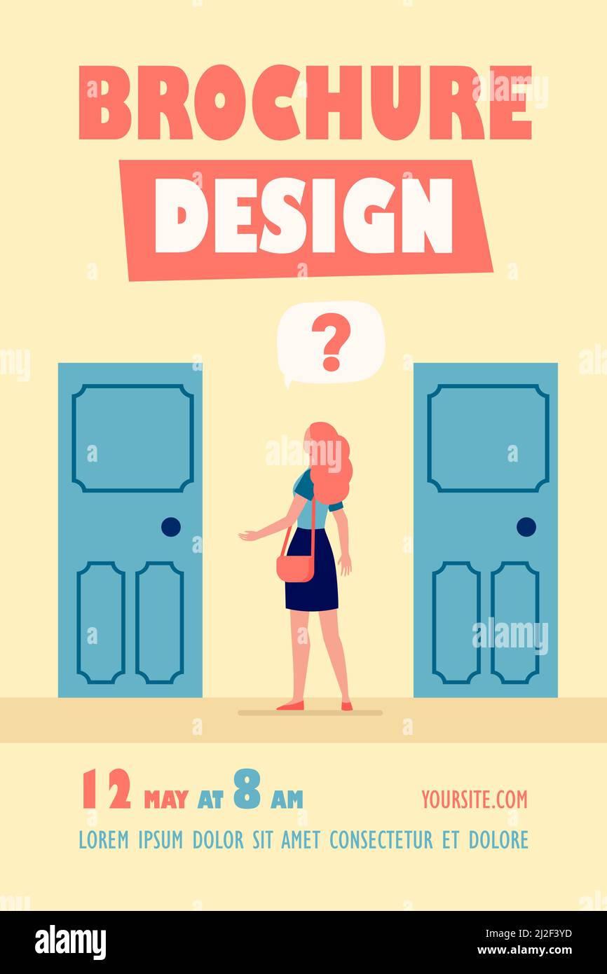 Two entrance choice. Woman with question mark choosing between two ...