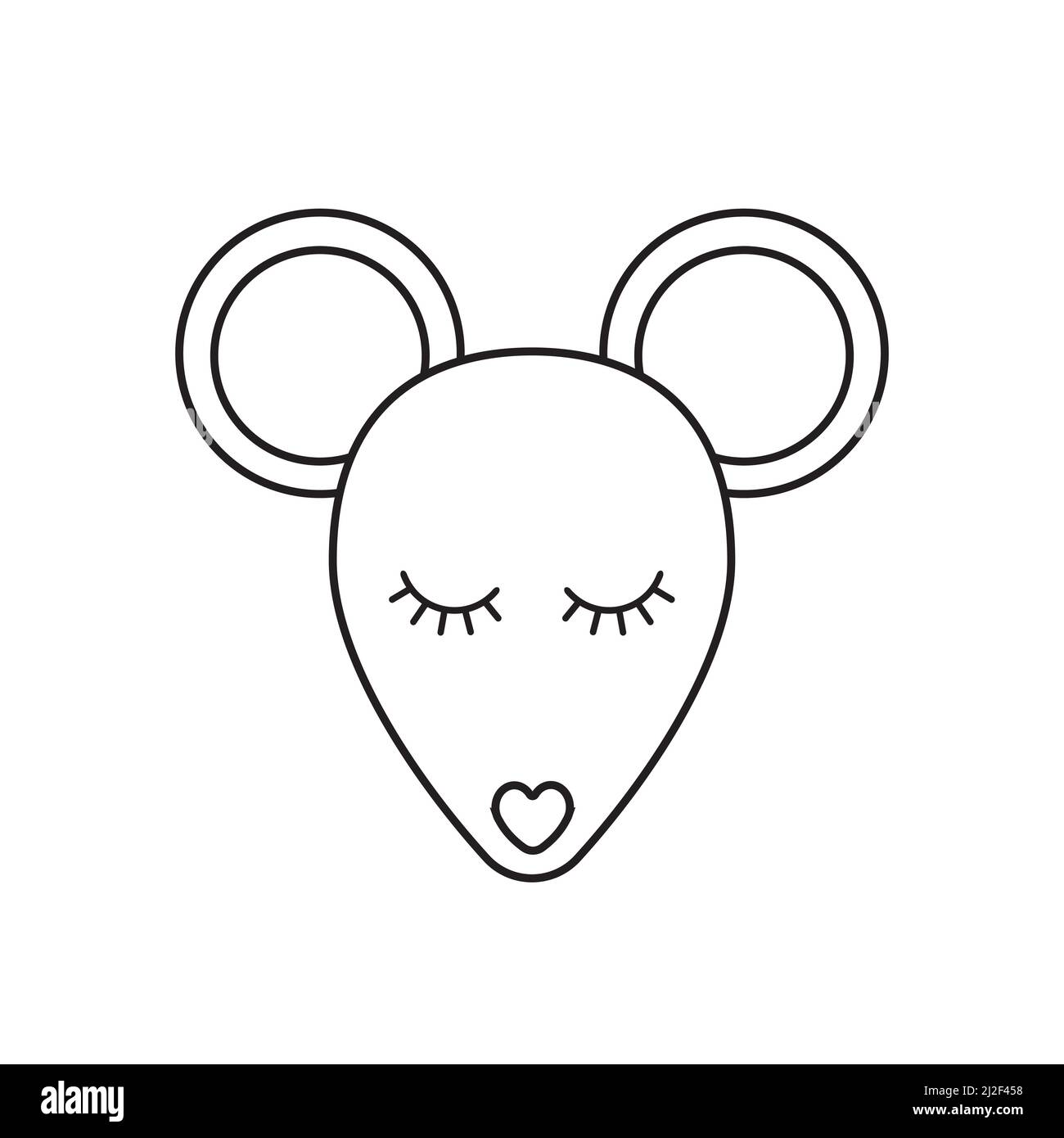 Vector flat outline mouse rat face icon isolated on white background ...