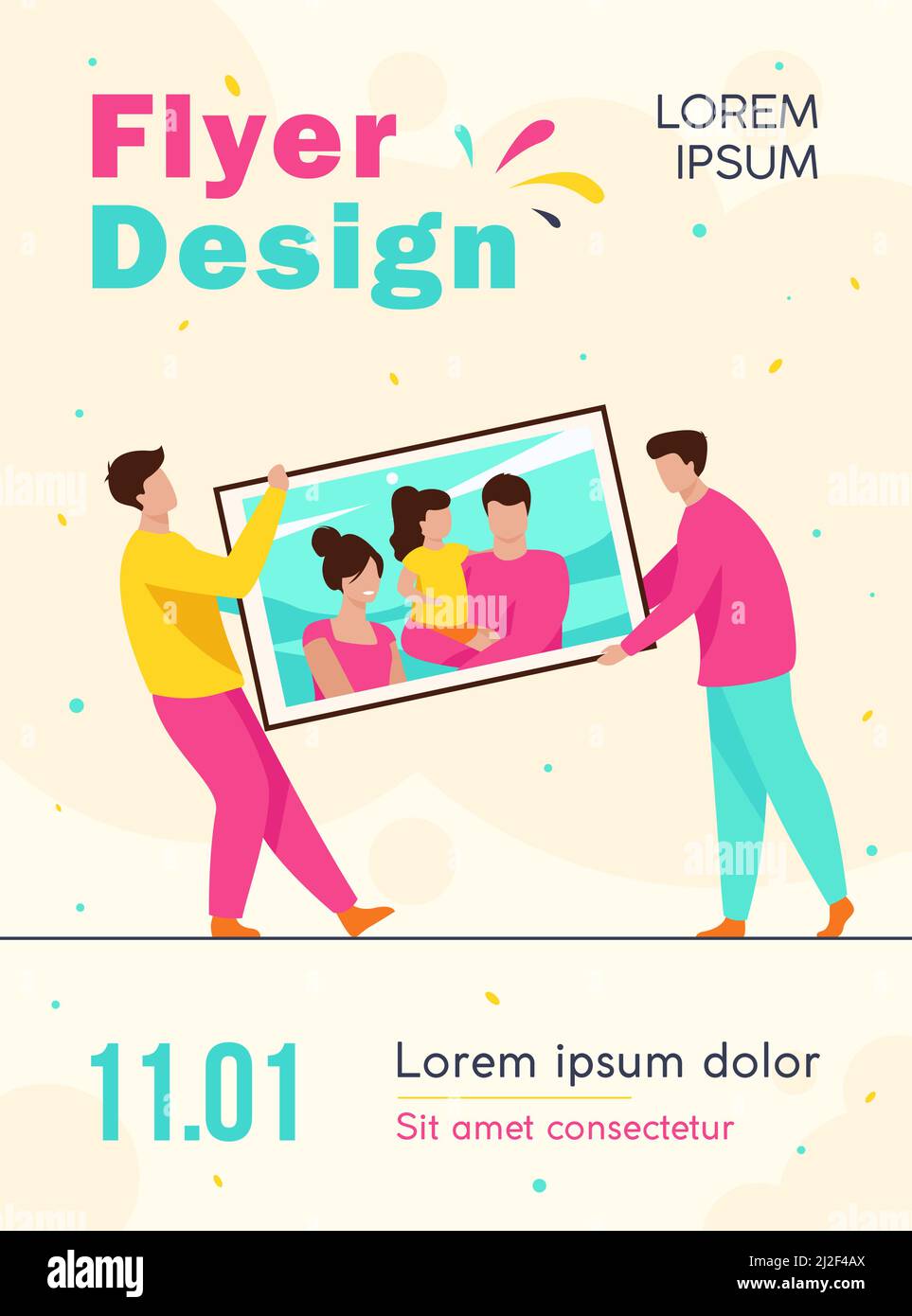 Two men carrying big family picture. People moving into new apartment ...