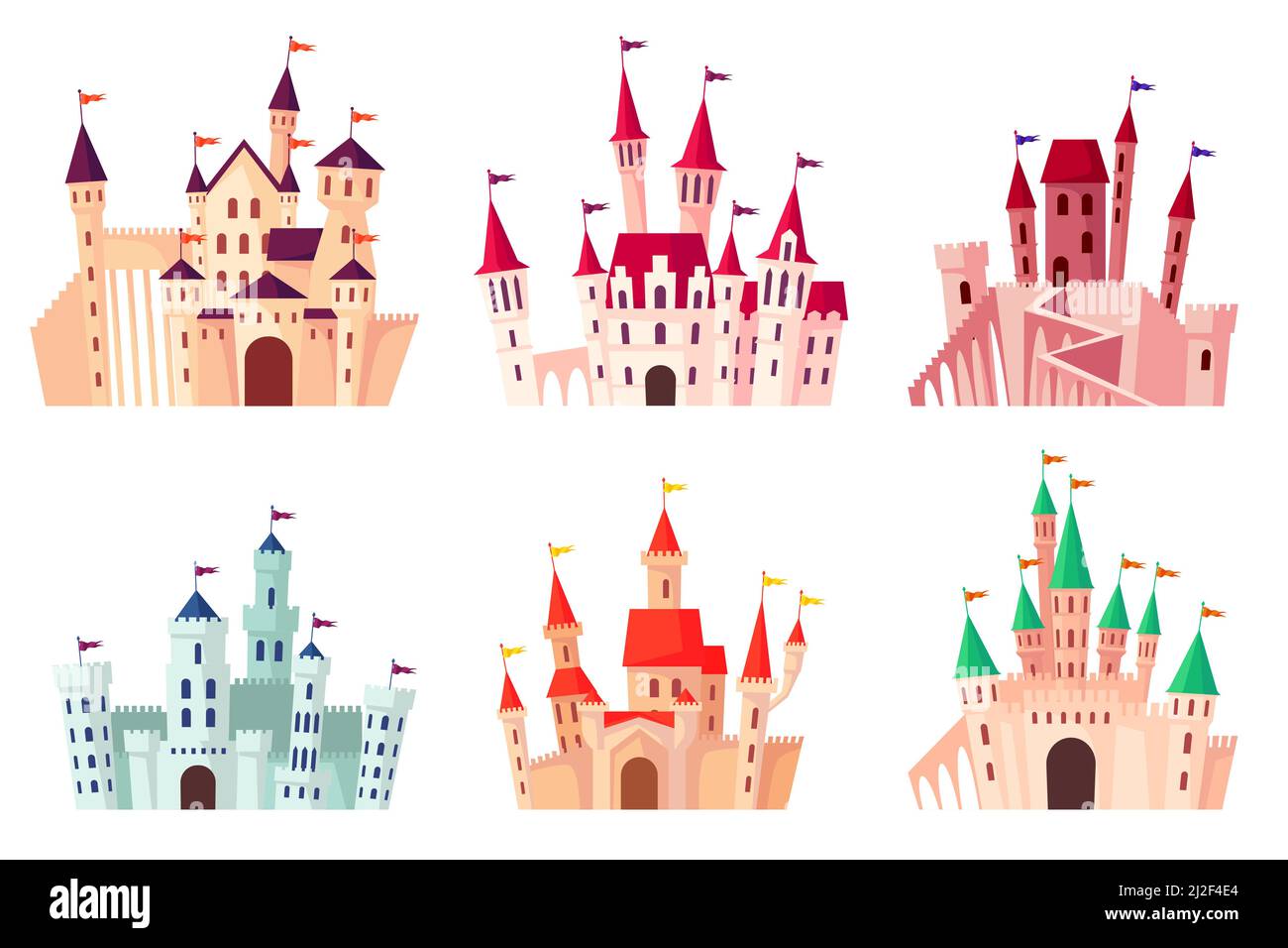 Cartoon medieval castles vector illustration set. Collection of gothic ...