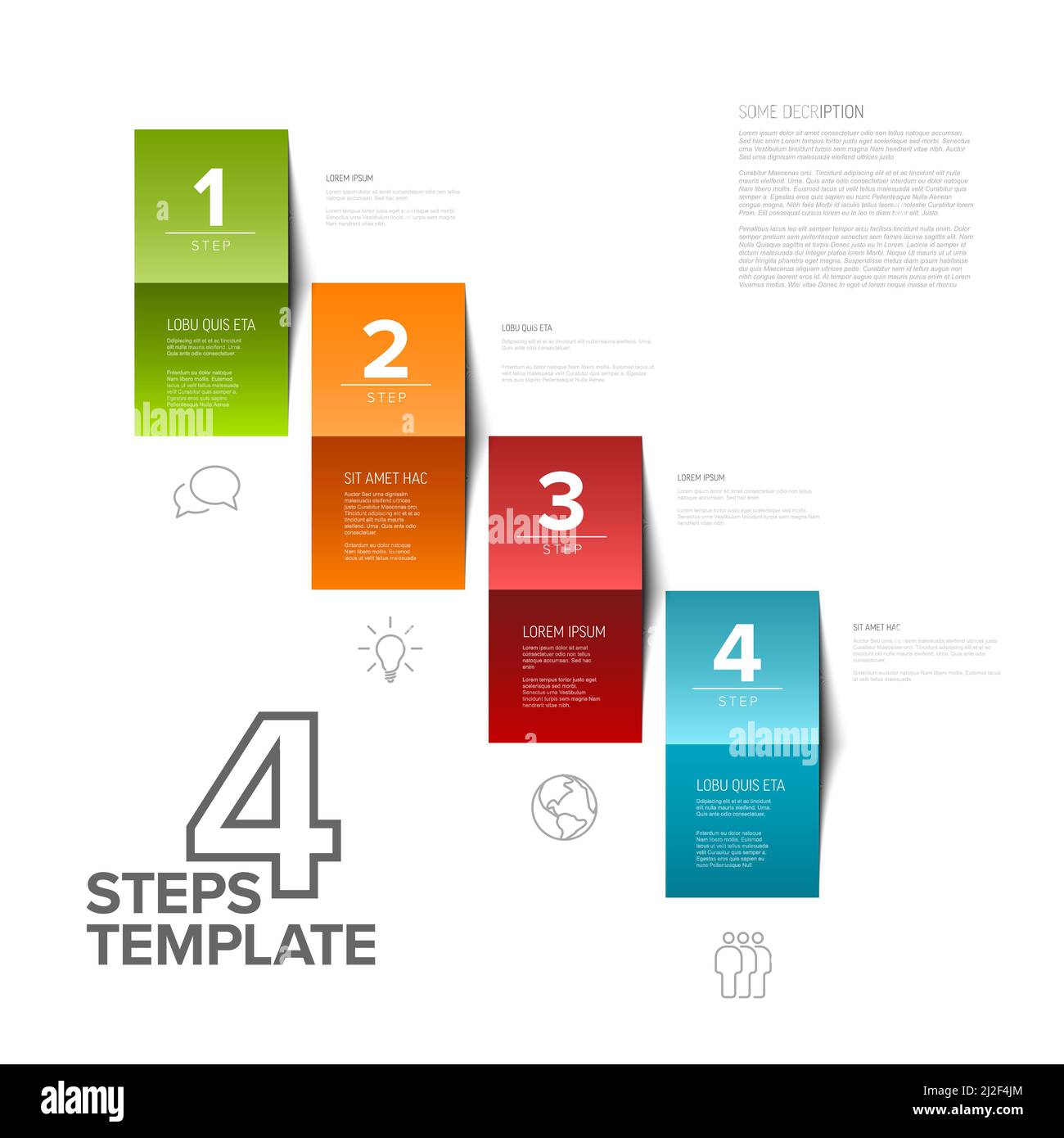 Vector four simple colorful folded paper steps progress template with ...