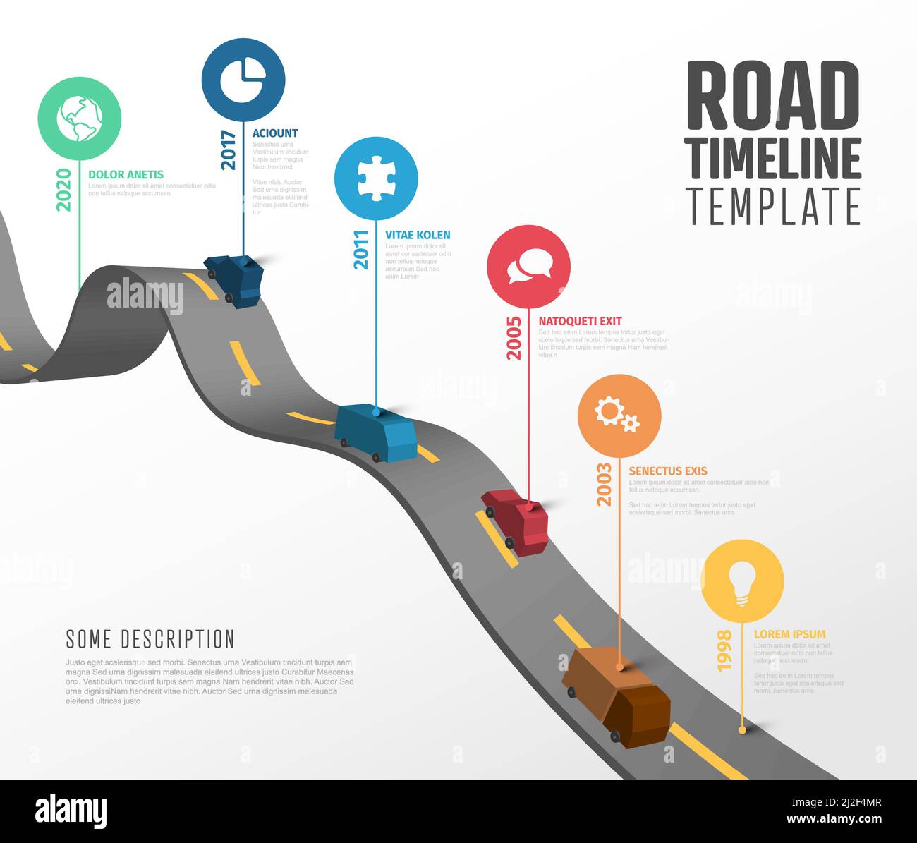 Vector Infographic Company Milestones Timeline Template as a road with ...