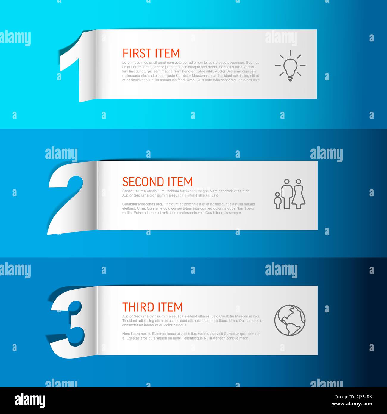 Progress proces template with three steps some descriptions and icons ...